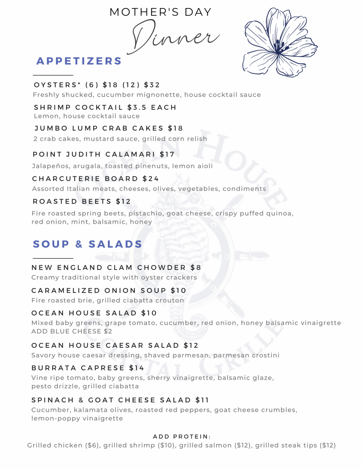 Seafood Menu | Ocean House Coastal Grille