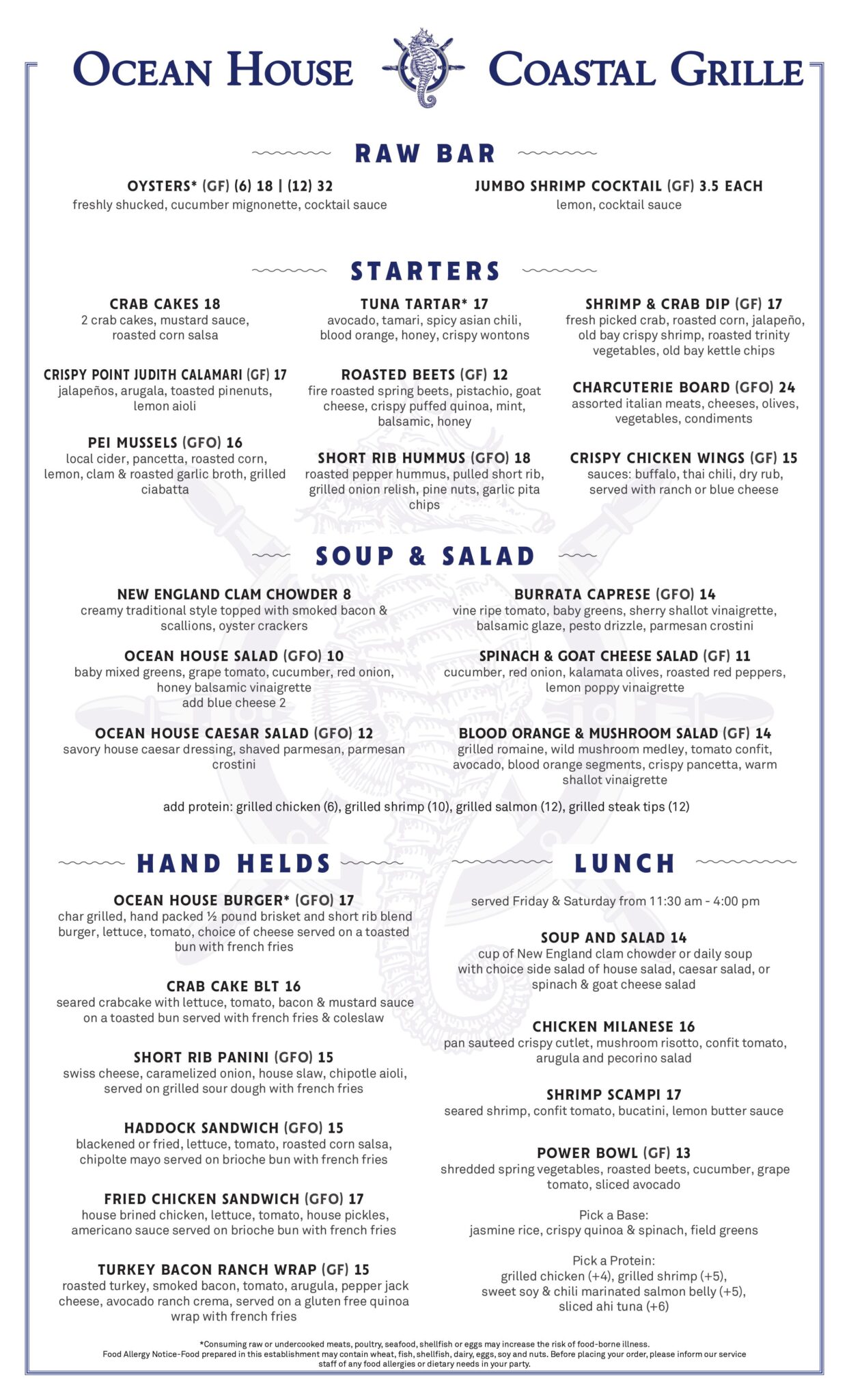 Seafood Menu | Ocean House Coastal Grille