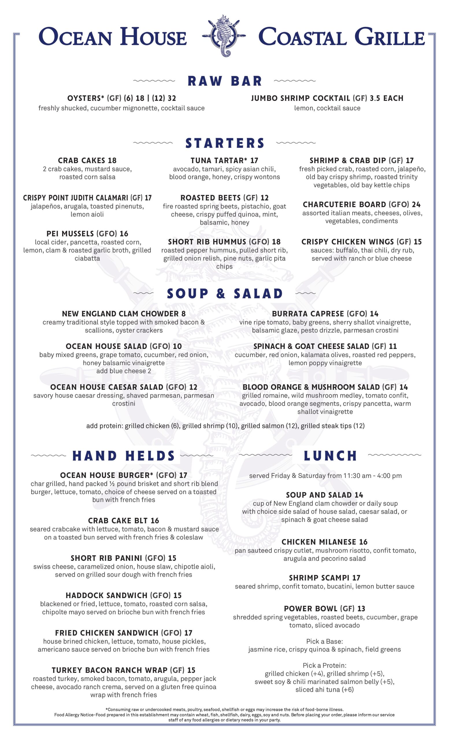 Seafood Menu | Ocean House Coastal Grille